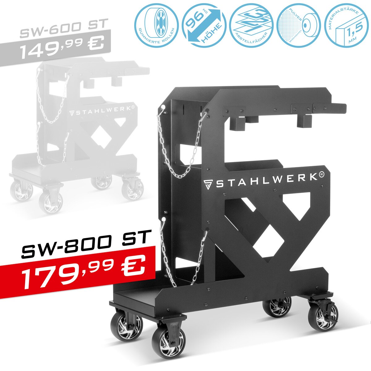 STAHLWERK welding trolley 1,5 mm equipment trolley for welding equipme ...