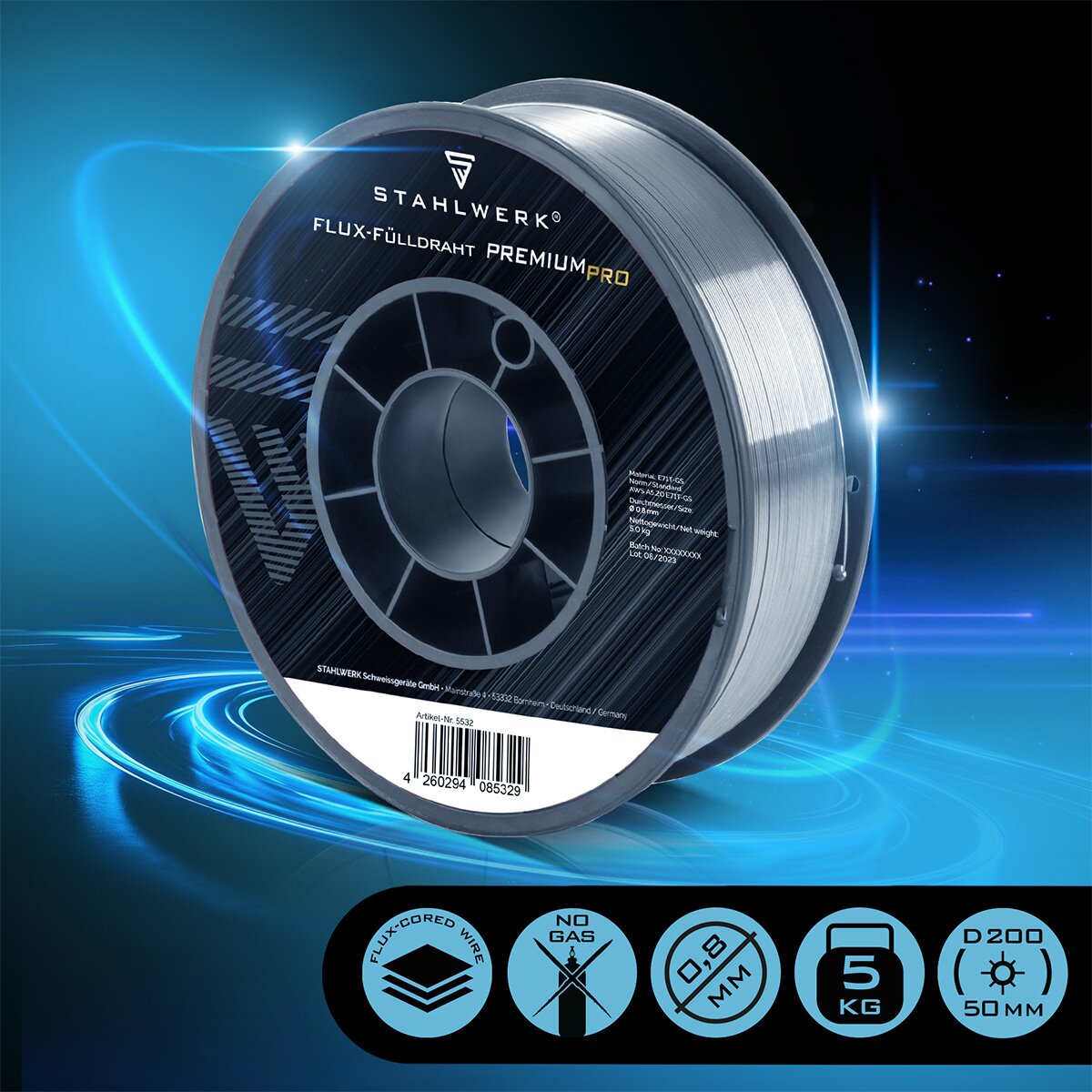 STAHLWERK FLUX cored wire E71T-GS 0.8mm 5 kg wire reel D200 Welding wi ...