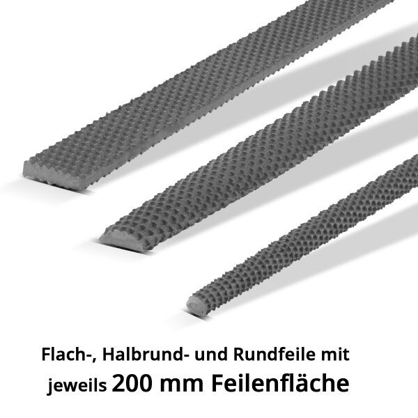 STAHLWERK Profi Raspelfeilen 3er Set 200 mm Rundfeile Halbrundfeile Fl ...