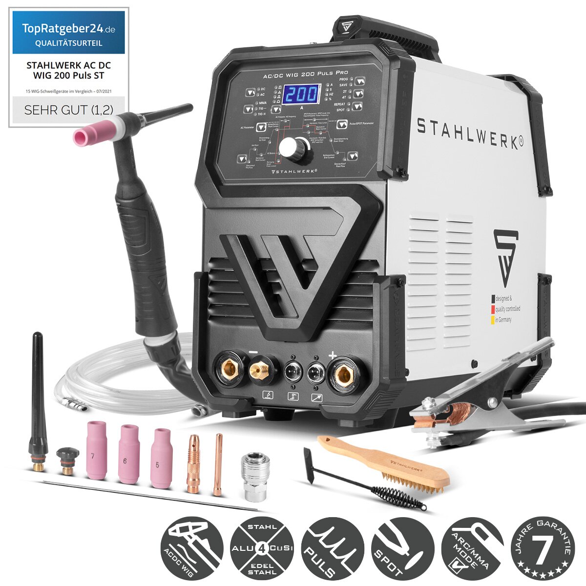 STAHLWERK AC/DC WIG 200 Puls Pro Digitales IGBT Kombi Schweißgerät Inv