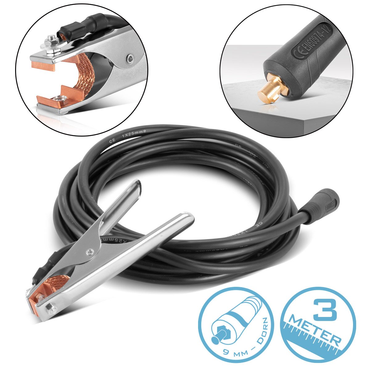 STAHLWERK aardklem 300 A aardklem 3 m laskabel met 25 mm² 9 mm stekker ...