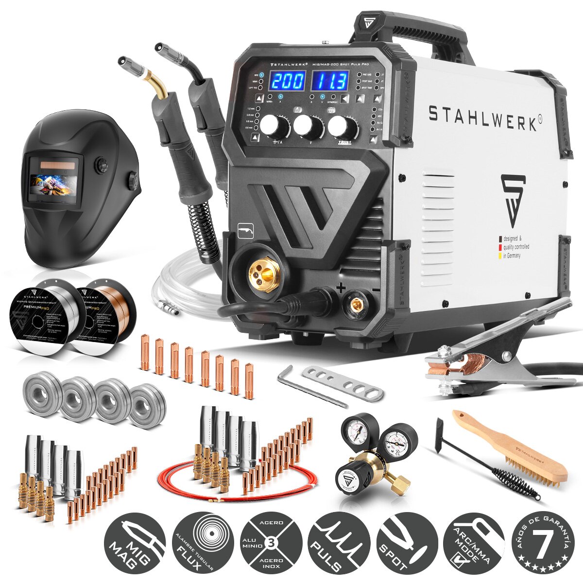 STAHLWERK Schweißgerät MIG MAG 200 Spot Puls Pro Vollausstattung Volls ...