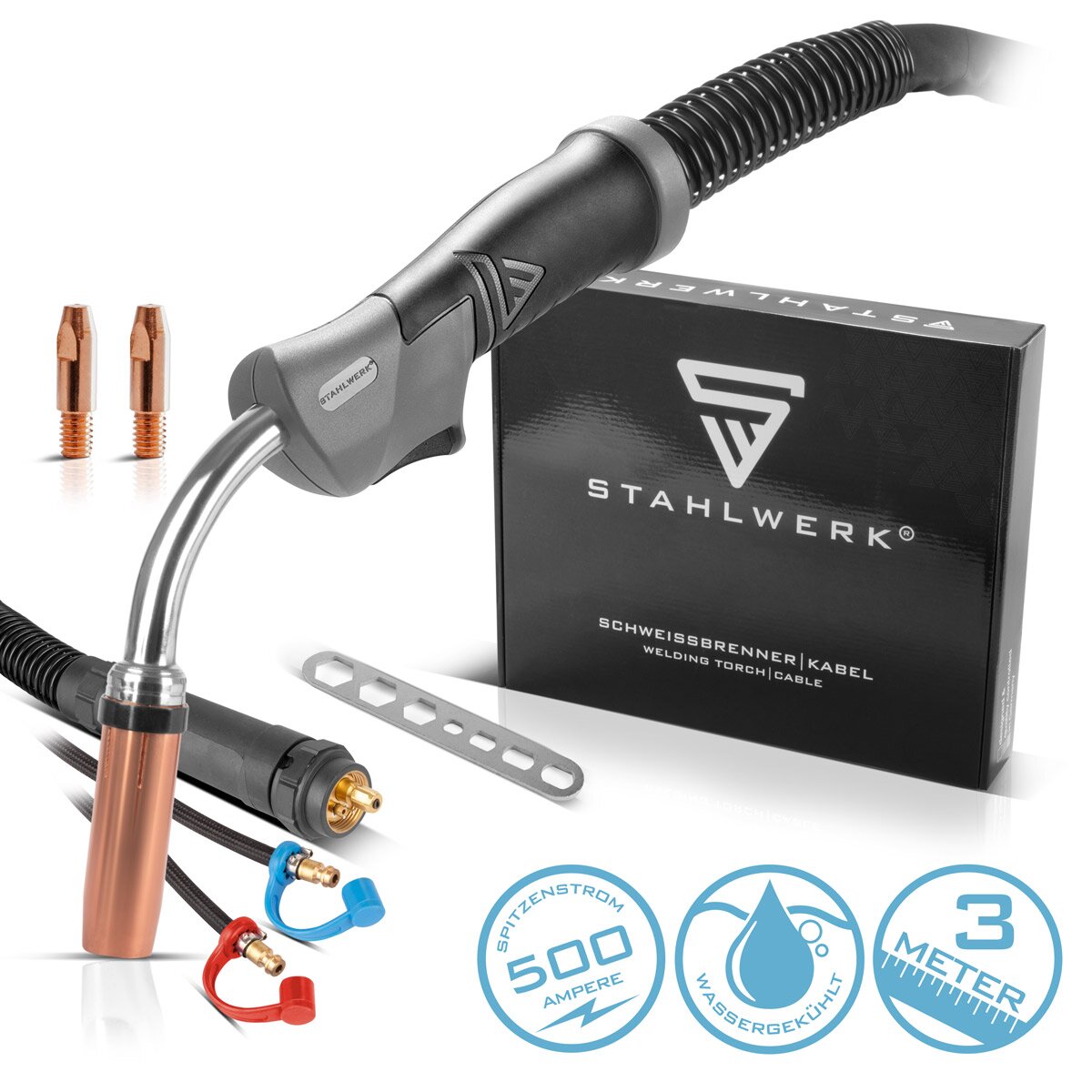 STAHLWERK MIG MAG welding torch AK MB501D 500 A water-cooled 3 m hose ...