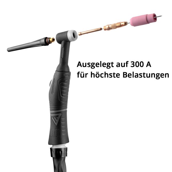 STAHLWERK TIG welding torch WP18 SR18 up to 300 A water-cooled 5 m hos ...