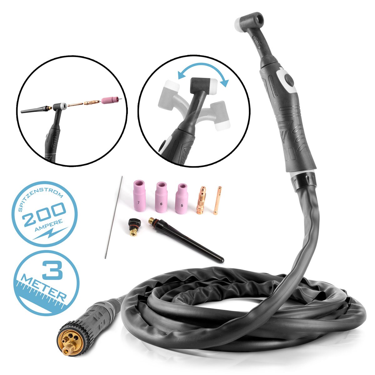 STAHLWERK TIG Torche de soudage WP26F avec 3 m de flexible et raccord ...