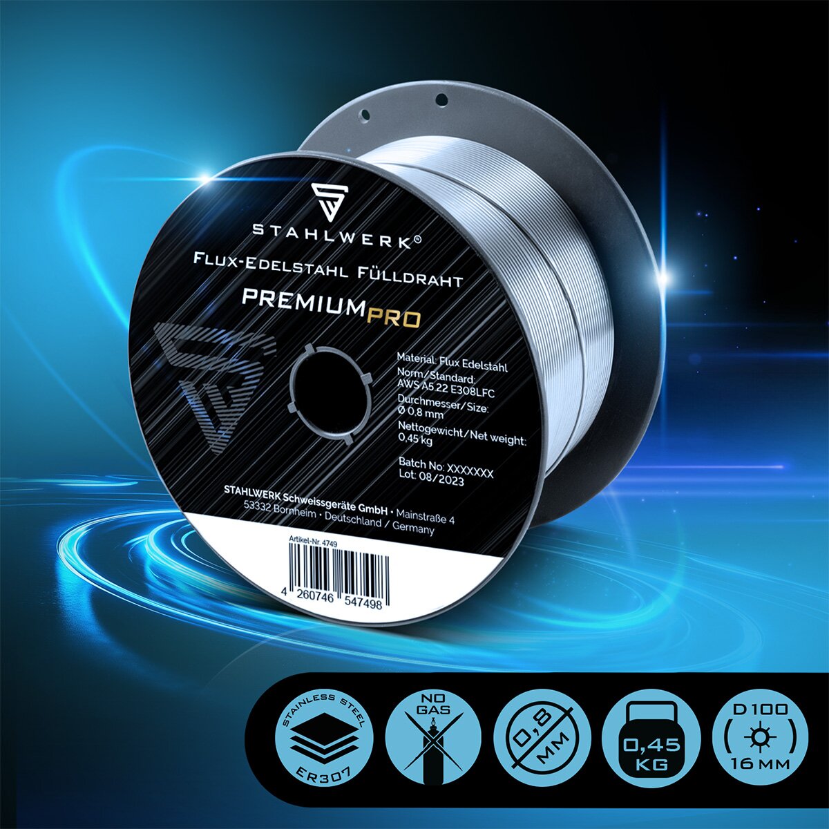 STAHLWERK FLUX stainless steel cored wire E308LFC 0.8mm 0.45 kg wire r ...