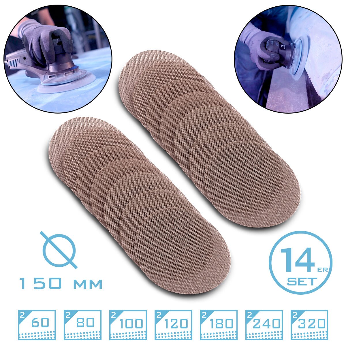 STAHLWERK malla velcro juego de discos lijadores 150 mm almohadillas l ...