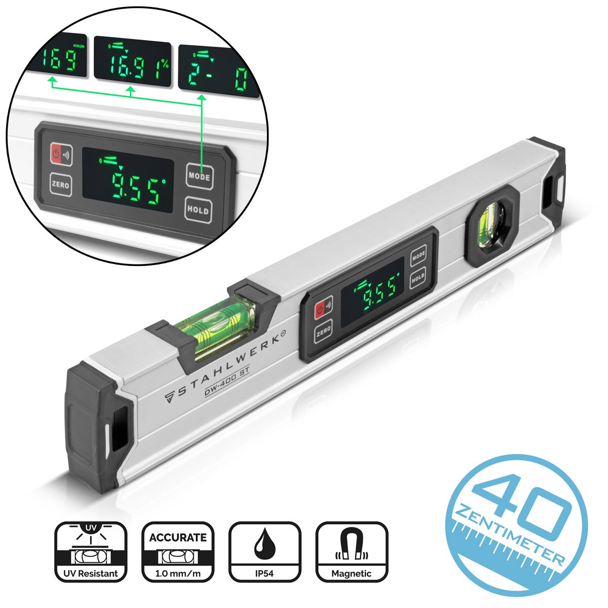 STAHLWERK digital spirit level 1000 mm aluminum spirit level magnetic ...