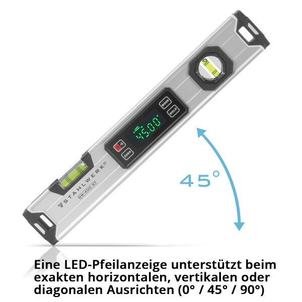 STAHLWERK Digitaalinen vesivaaka 400 mm Alumiininen vesivaaka Magneett ...
