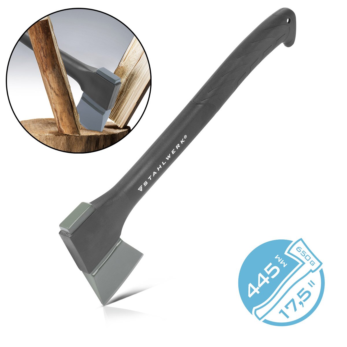 STAHLWERK Hache 445 mm Hache en fibre de verre Hache à main Hache univ ...