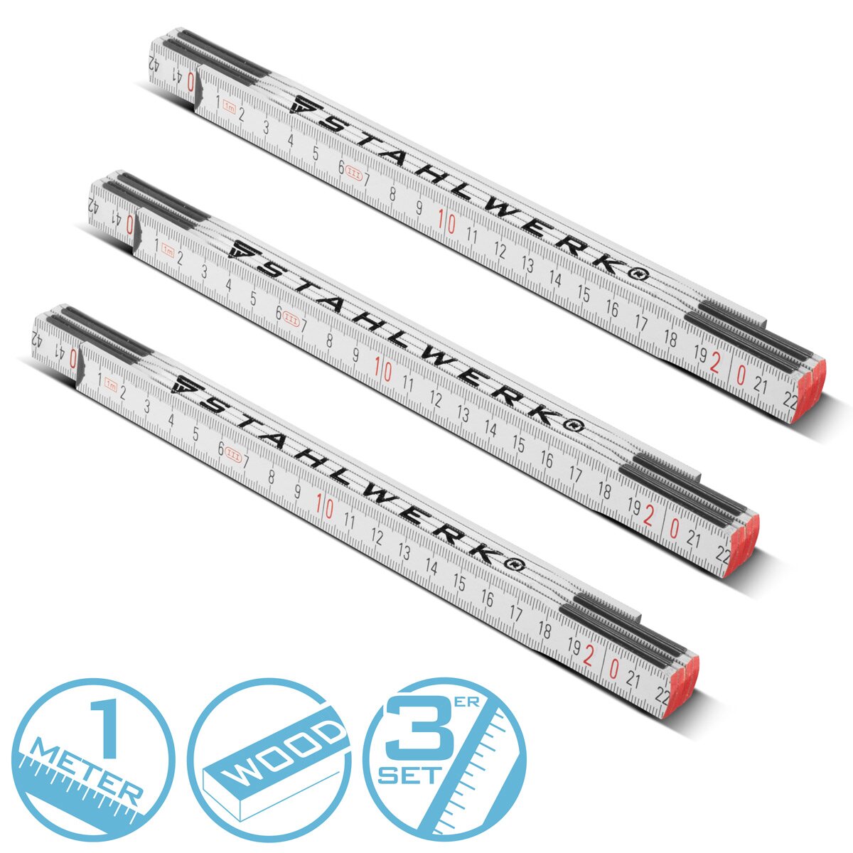STAHLWERK skládací pravítko sada 3 kusů 1 metr dřevěné skládací pravít ...