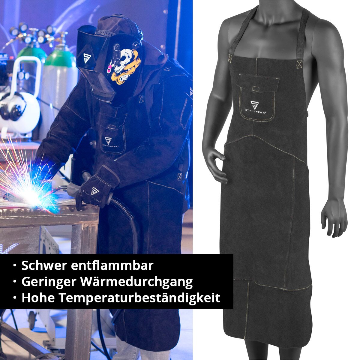 STAHLWERK protective clothing set Welding apron Welding sleeves Weldin ...