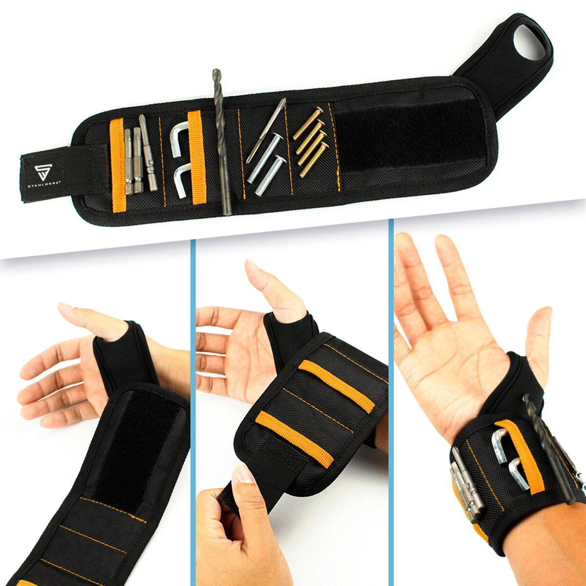 STAHLWERK Magnet Armband 2er Set für Heim- und Handwerker mit Klettver ...