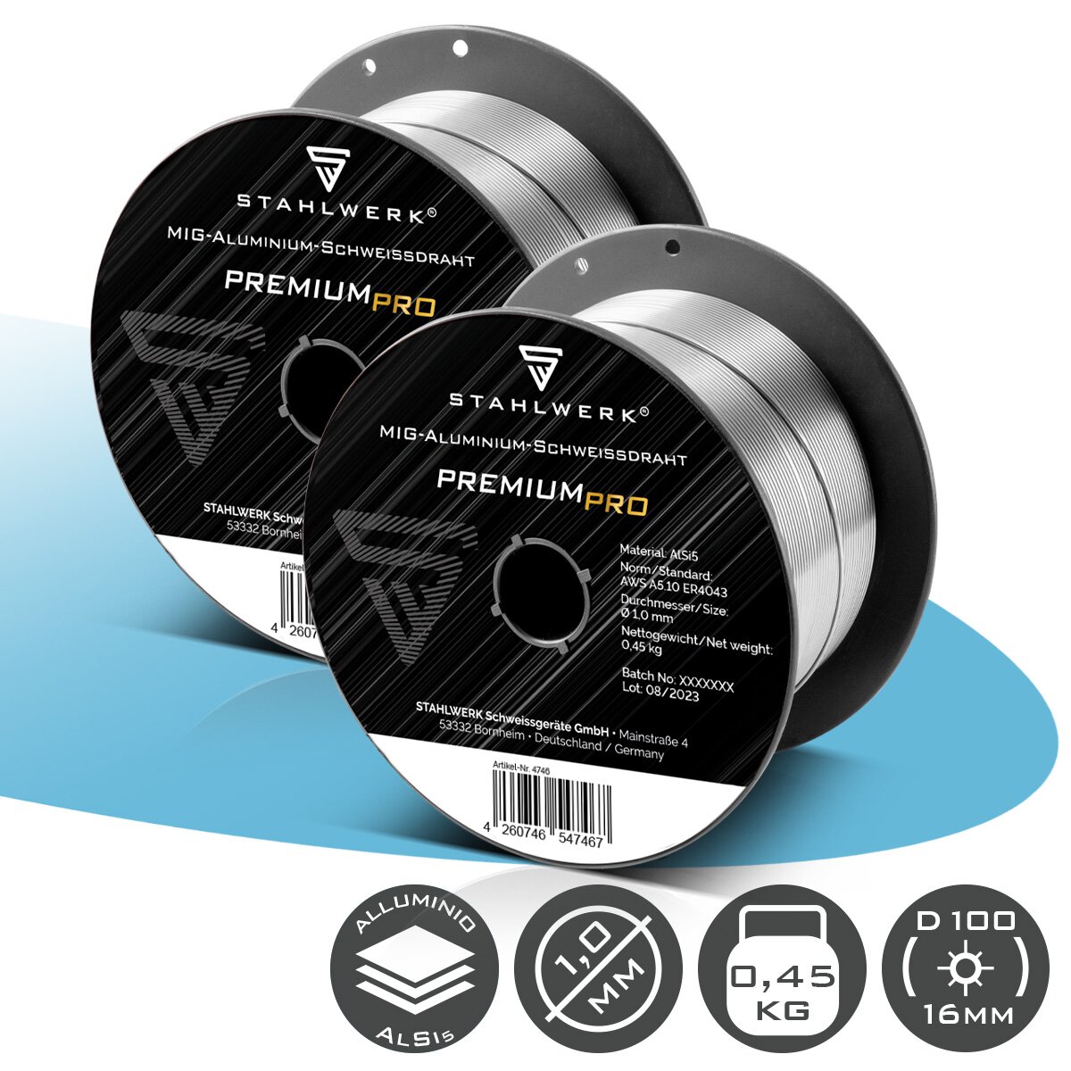 STAHLWERK 2 x MIG MAG Fil de soudage aluminium ER4043 AlSi5 1,0 mm 0,4 ...