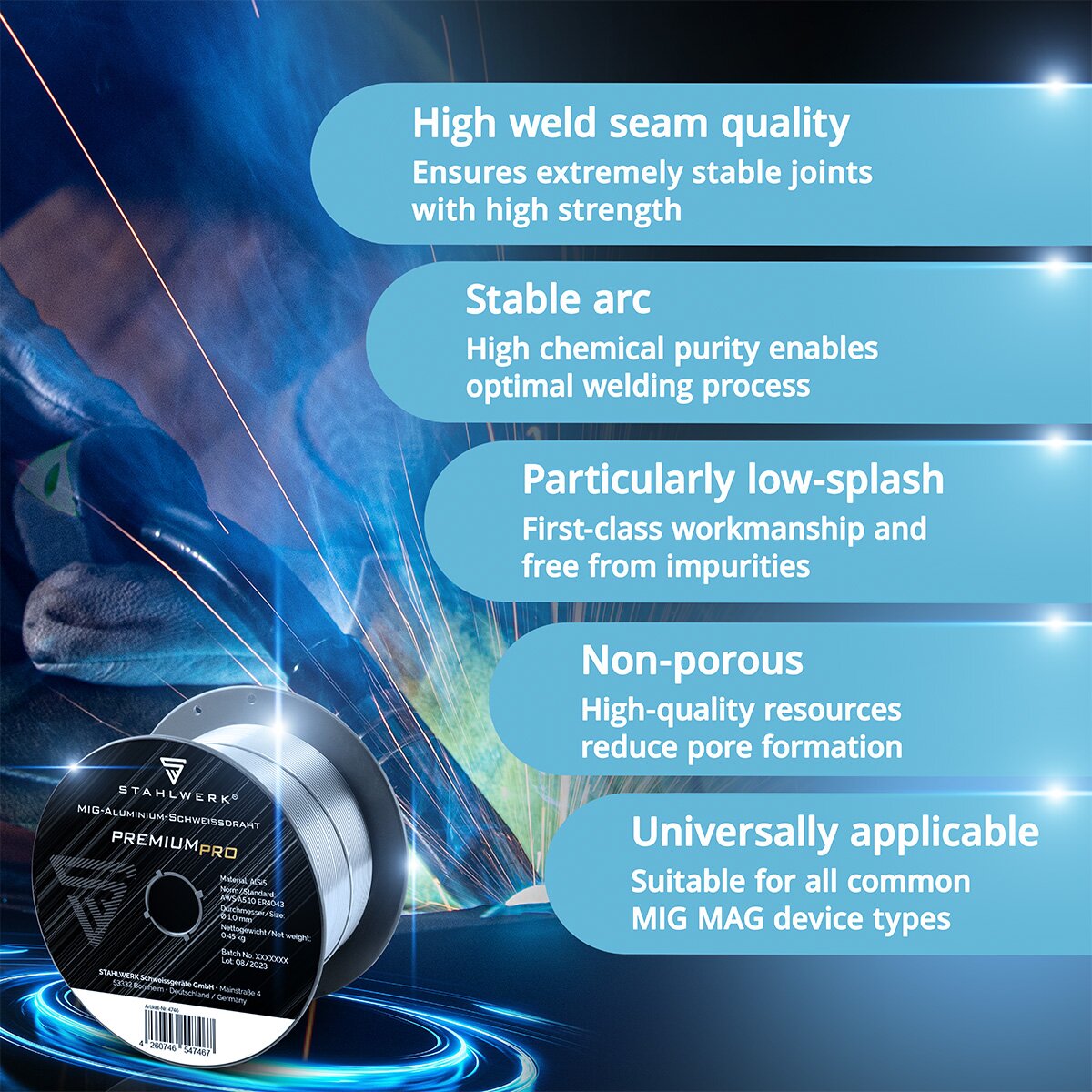 STAHLWERK 2 x MIG MAG aluminum welding wire ER4043 AlSi5 1.0 mm 0.45 k ...