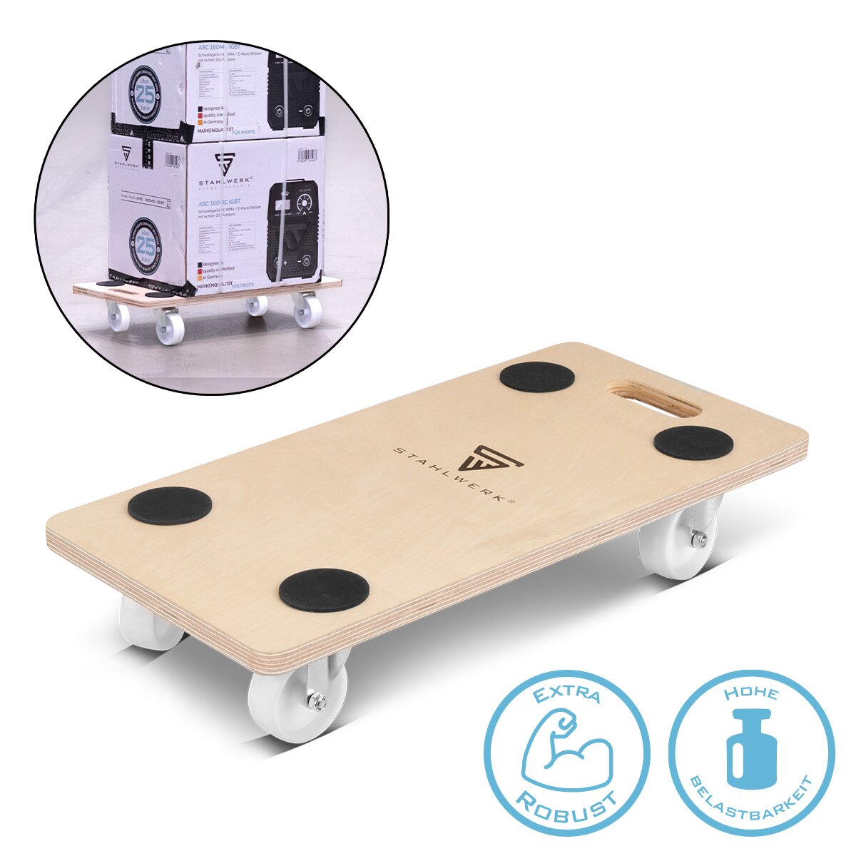 STAHLWERK Rollwagen 4er Set bis 250 kg 58x29 cm Transportroller Rollbr ...