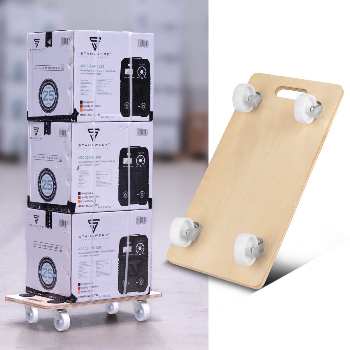 STAHLWERK Rollwagen 4er Set bis 250 kg 58x29 cm Transportroller Rollbr ...