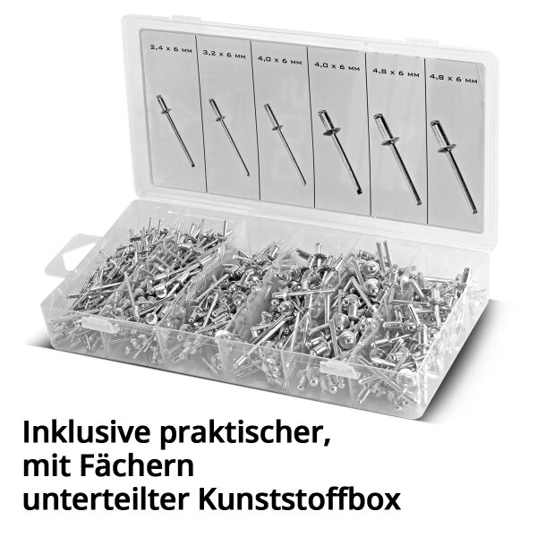 STAHLWERK rivet assortment 1000-piece blind rivet set made of aluminum ...