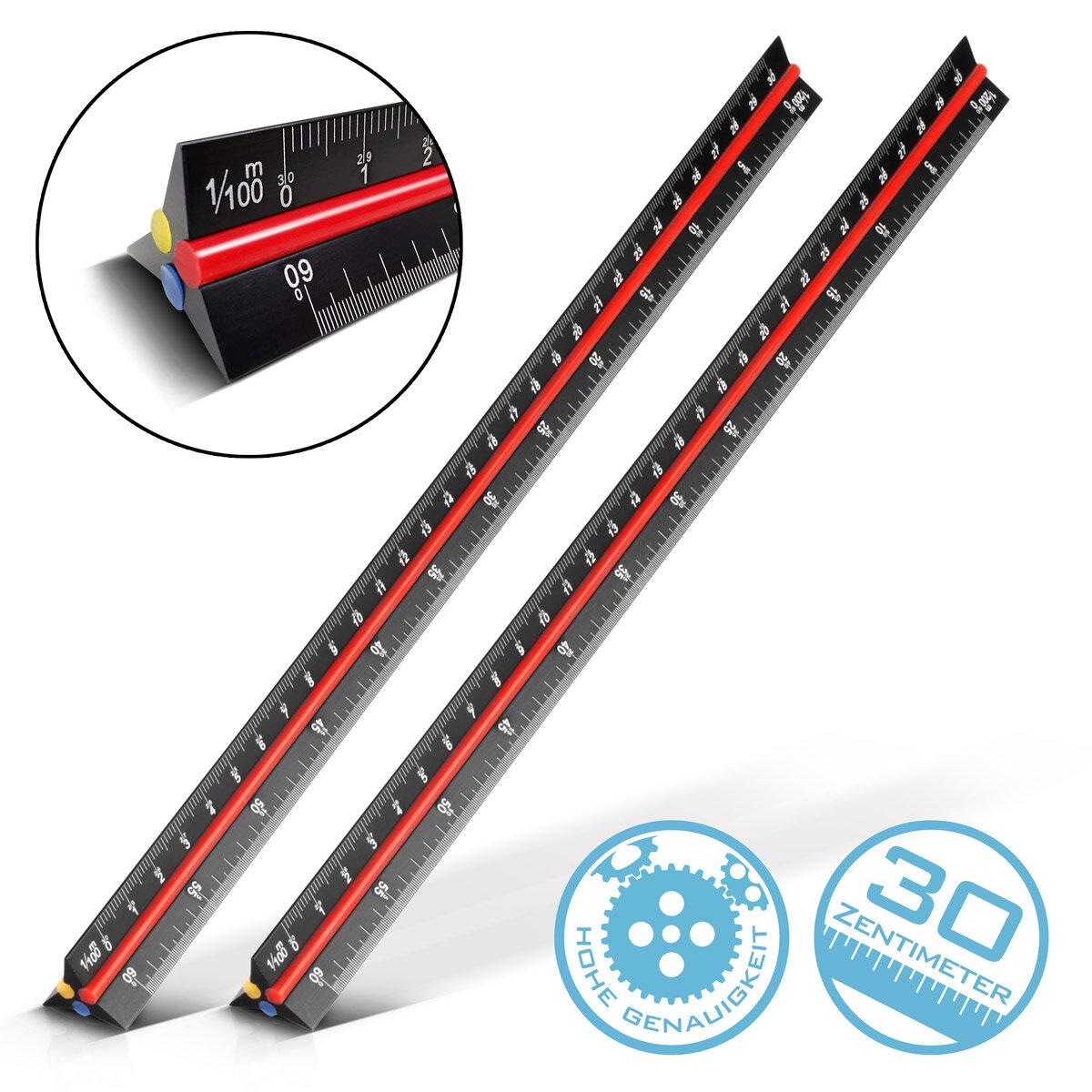 2 x 30 cm triangulär linjal med metriska skalor i skalan, 18,99