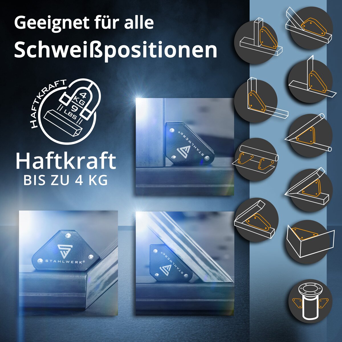 STAHLWERK 3 x welding bracket set of 4 magnet 4 kg 9 lbs welding magne ...