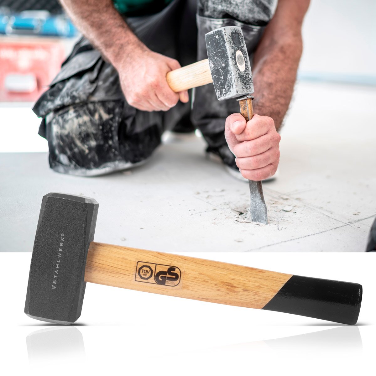 STAHLWERK sledge hammer 1500g Carbon steel plate hammer Wooden handle ...