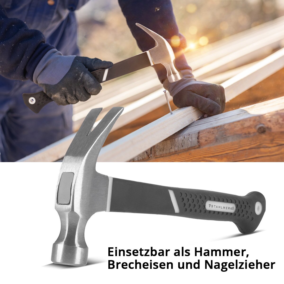 STAHLWERK claw hammer 570 g Carpenter's hammer made of carbon steel wi ...